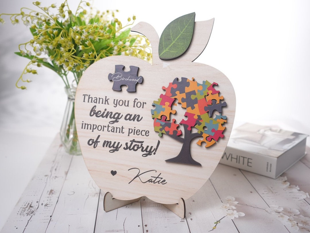 Personalized Teacher Apple Wooden Sign, Apple Puzzle Piece Sign Plaque ...