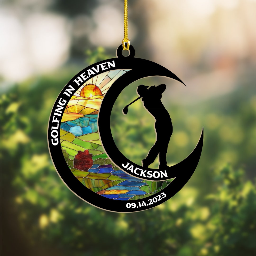 Personalized Golfing in Heaven Suncatcher Ornament, Golfer Remembrance ...