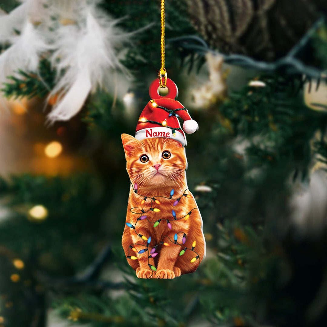 Personalized Orange Cat Ornament, Cat Christmas Hanging Ornament Gift ...