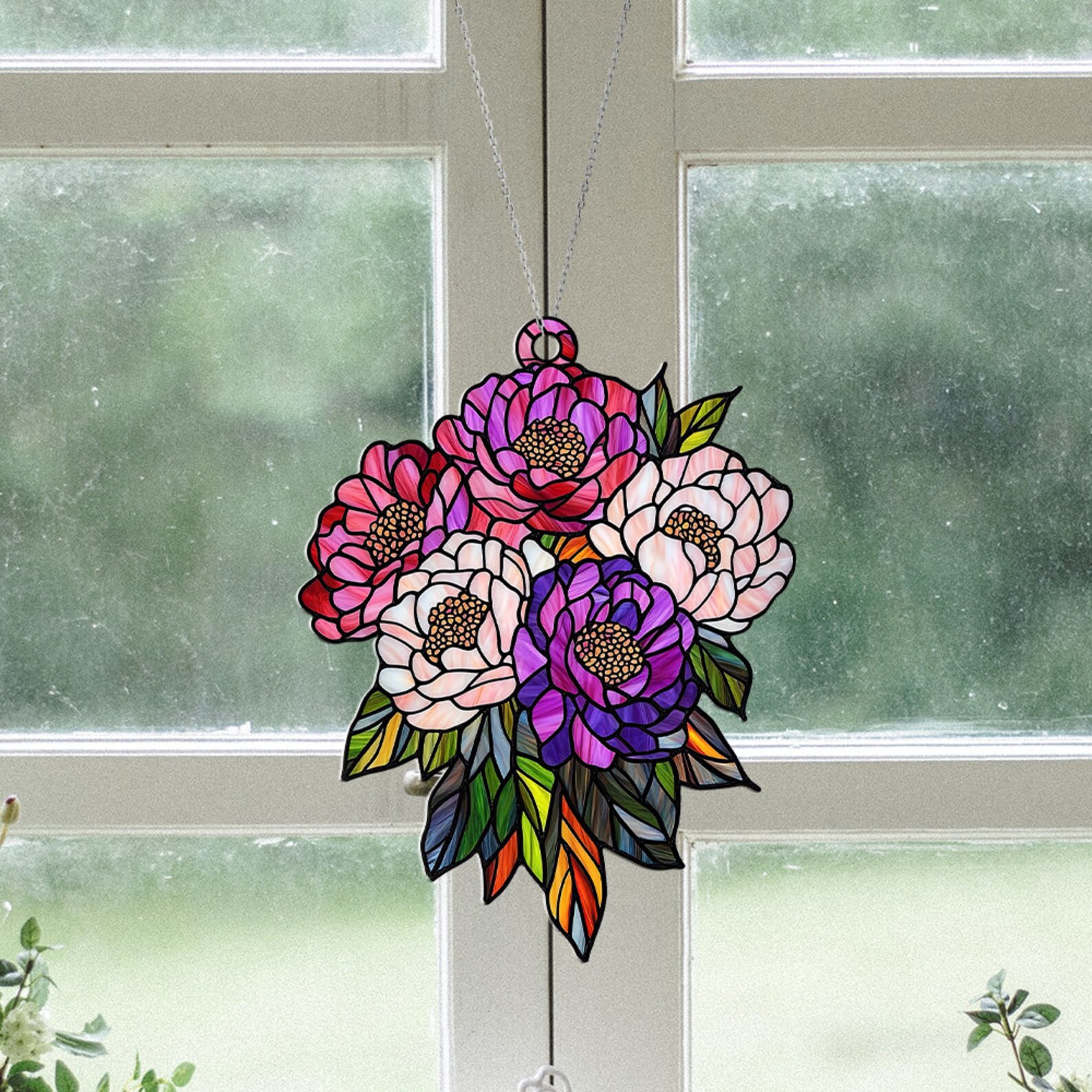 Peonies Flowers Suncatcher, Peonies Sun Light Catcher, Flower Acrylic ...