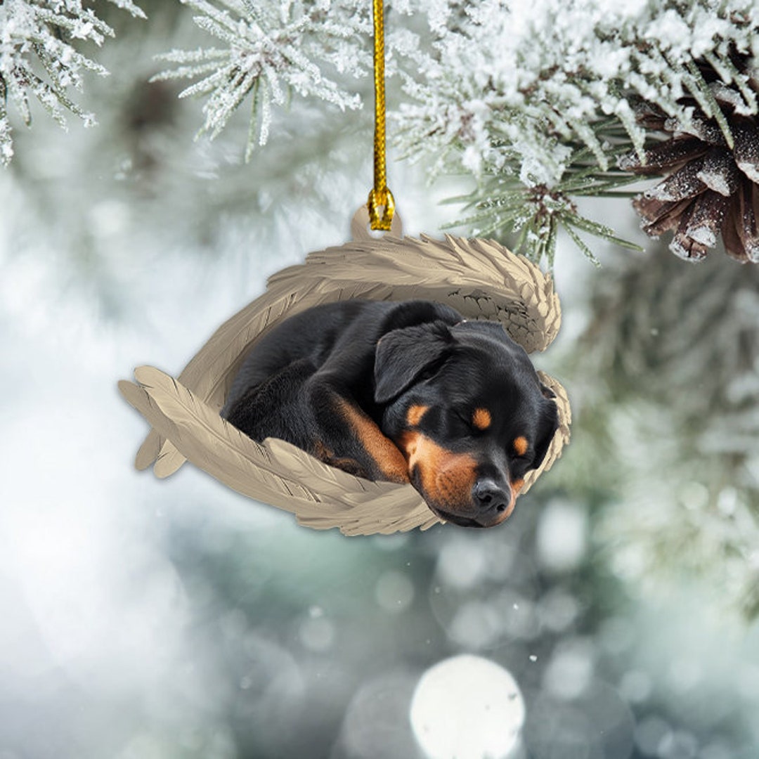 Personalized Rottweiler Dog Sleeping Angel Wings Ornament, Rottweiler ...