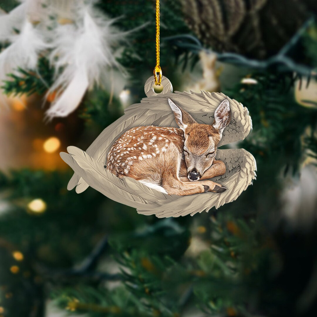 Personalized Deer Sleeping Angel Ornament, Deer Angel Wings Ornament ...