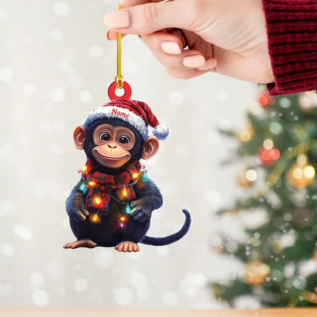 Personalized Monkey Ornament, Monkey Christmas Hanging Ornament, Monkey ...