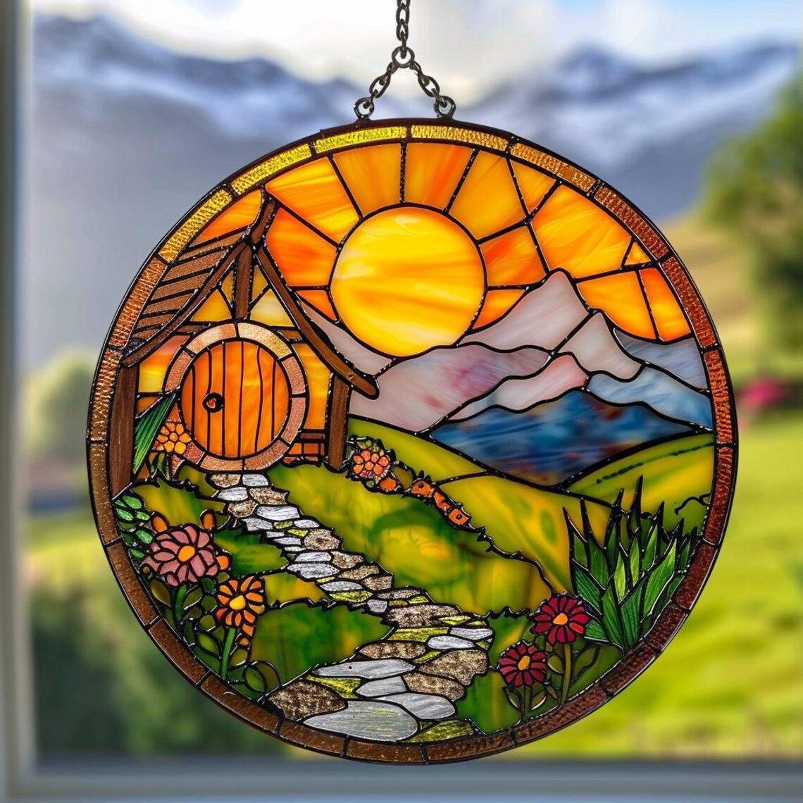 Countryside Stained Glass Suncatcher, Sunshine House Acrylic Decor ...