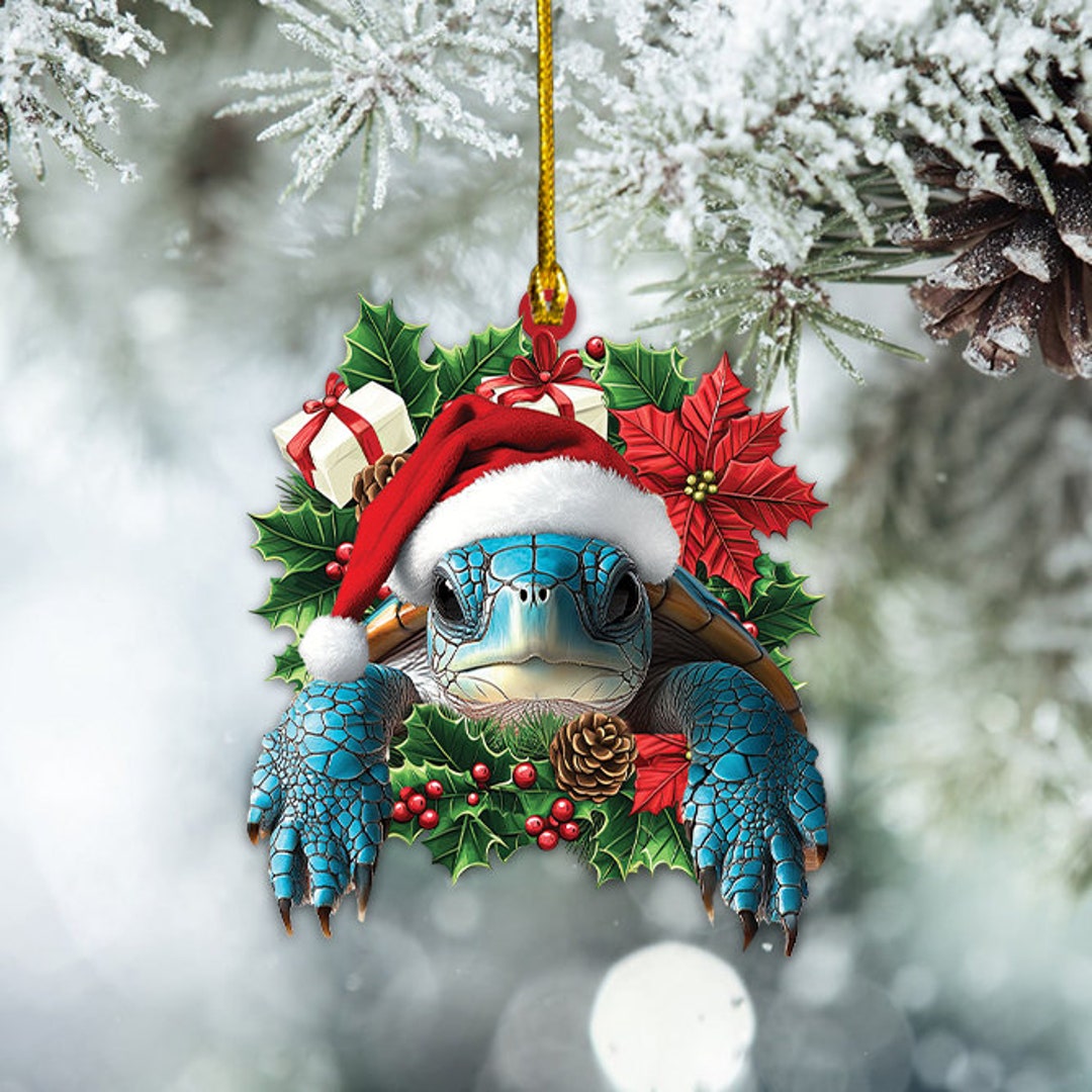 Sea Turtle Christmas Wreath Ornament, Turtle Christmas Ornament, Turtle ...