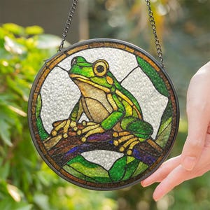 Stained Glass Green Frog Suncatcher, Green Frog Windows Hanging Decor ...