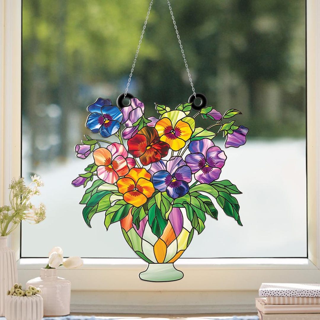 Pansy Flower Suncatcher, Pansy Flower Ornament, Flower Window Hanging ...