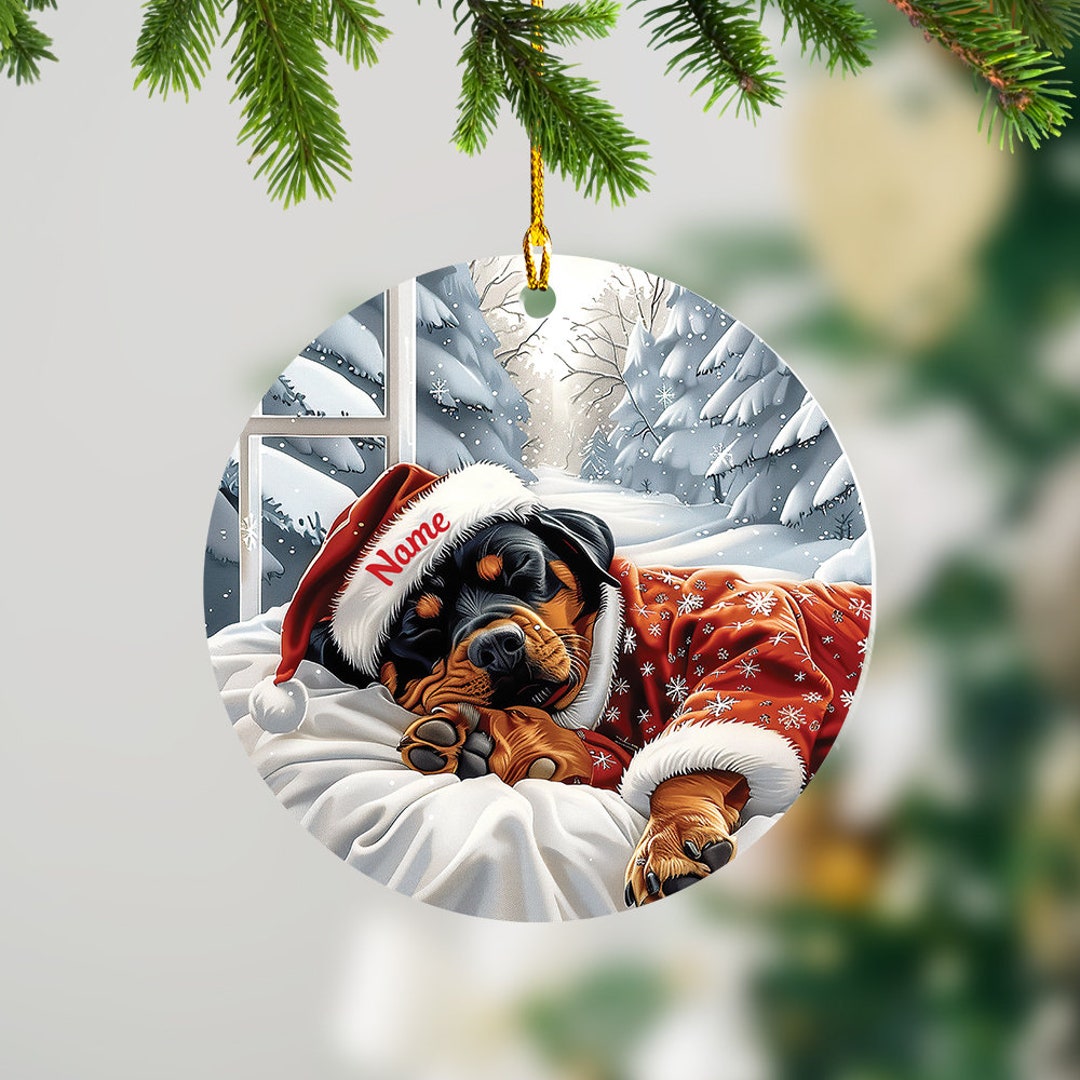 Rottweiler Dog Christmas Ornament, Rottweiler Dog Sleeping Ornament ...