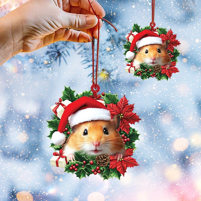 Hamster Christmas Wreath Ornament, Hamster Christmas Tree Ornament ...