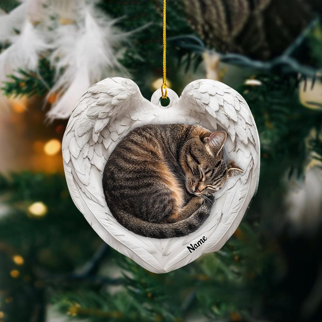 Personalized Tabby Cat Sleeping Angel Wings Ornament, Tabby Cat ...