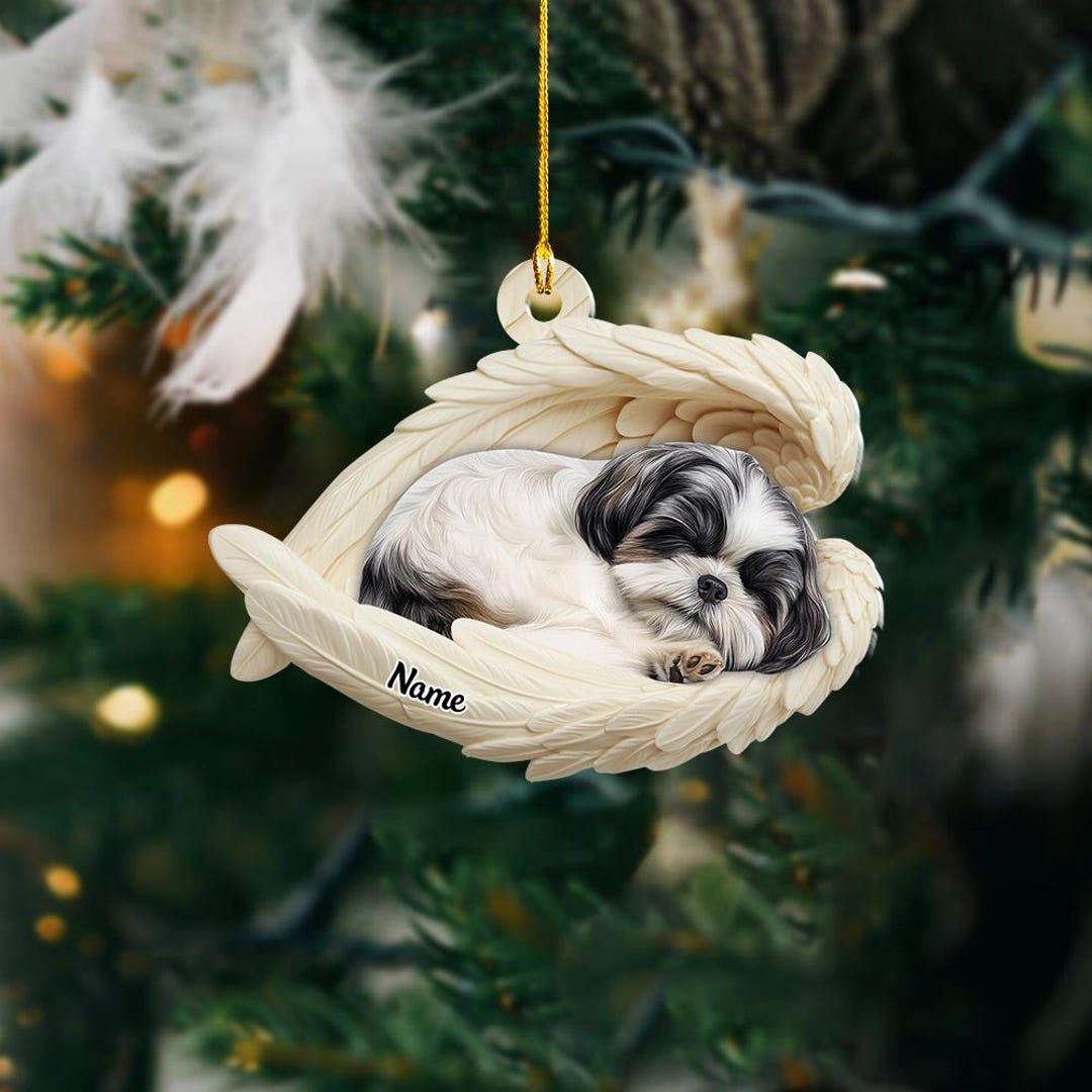 Personalized Shih Tzu Dog Sleeping Angel Wings Ornament, Dog Christmas ...
