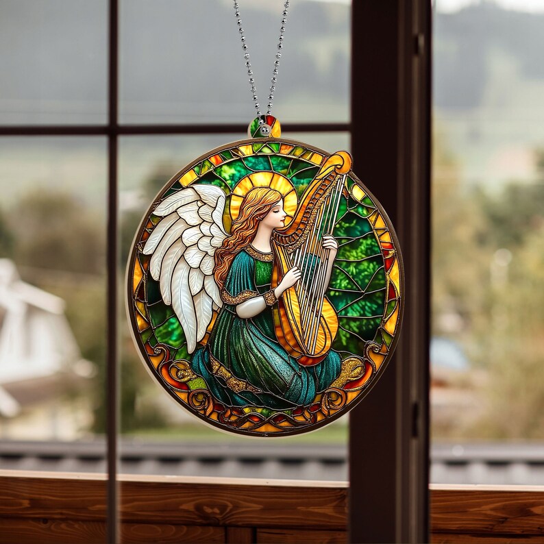 Angel With Harp Christmas Suncatcher, Angel With Harp Window Hanging ...