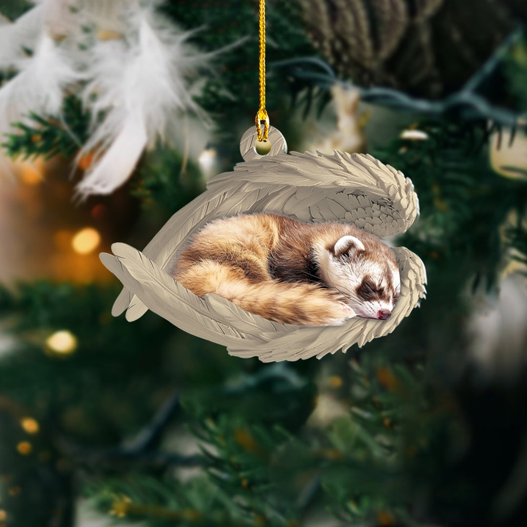 Personalized Ferret Sleeping Angel Ornament, Ferret Angel Wings ...
