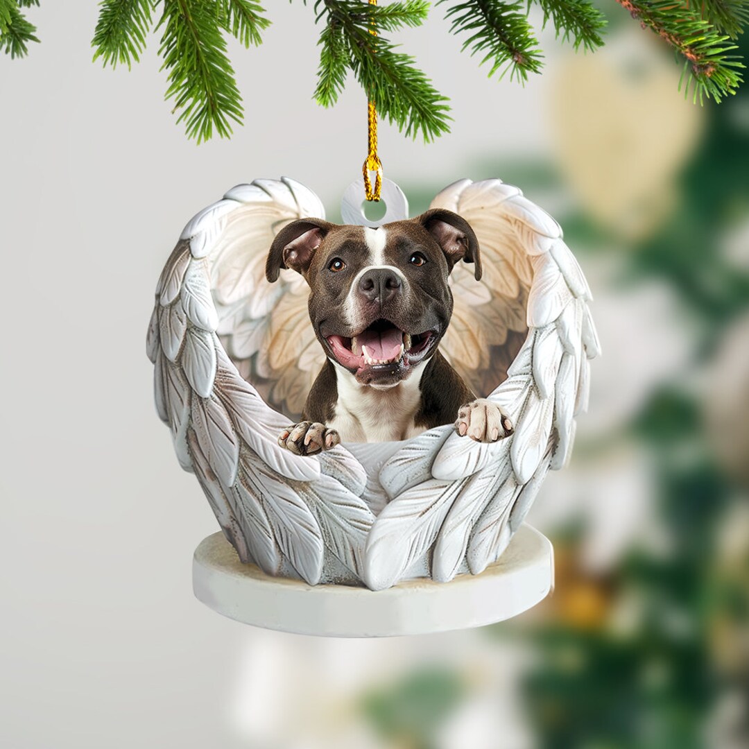 Personalized Pit Bull Dog Angel Wings Ornament, Pit Bull Dog Christmas ...