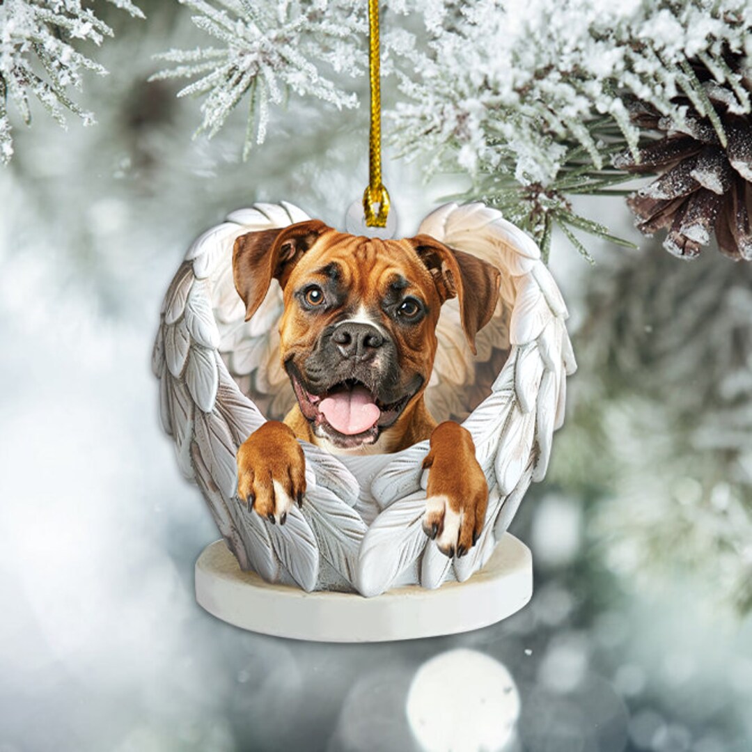 Personalized Boxer Dog Angel Wings Ornament, Cute Boxer Dog Christmas ...