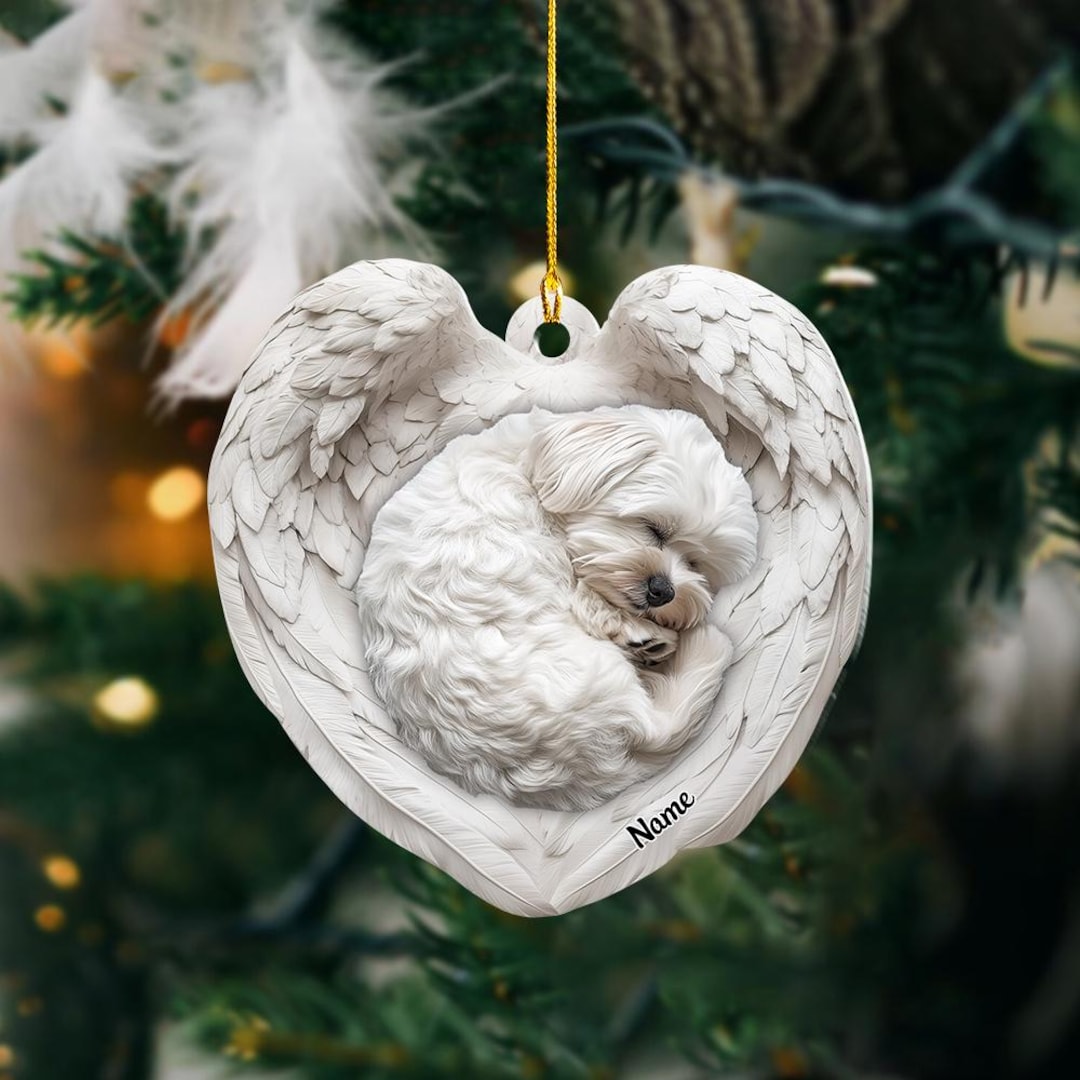 Personalized Maltese Dog Sleeping Angel Wings Ornament, Maltese Dog ...