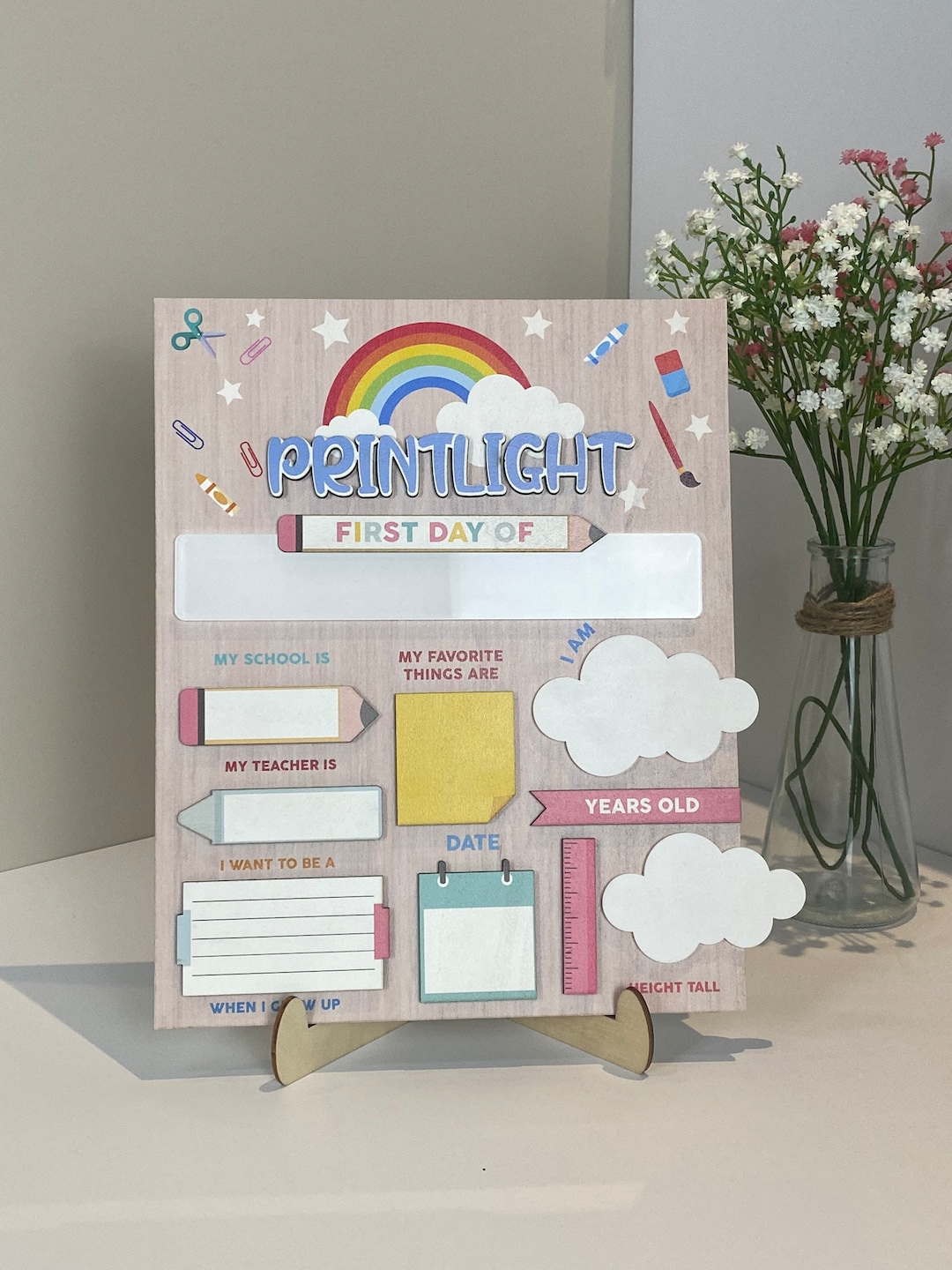 Personalized First Day of School Sign, Custom School Photo Props Wooden ...