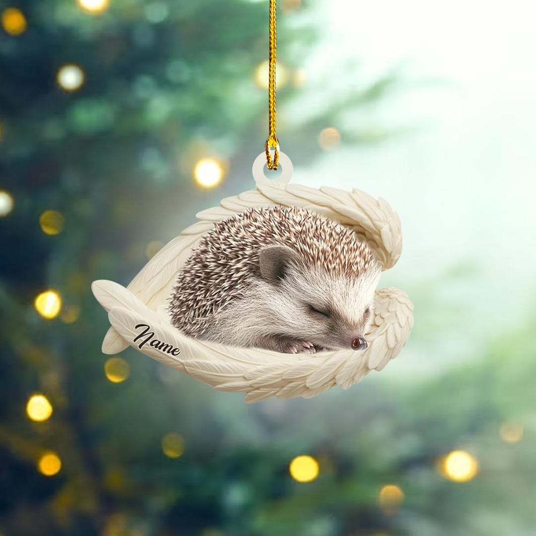 Personalized Hedgehog Sleeping Angel Wings Ornament, Hedgehog Christmas ...