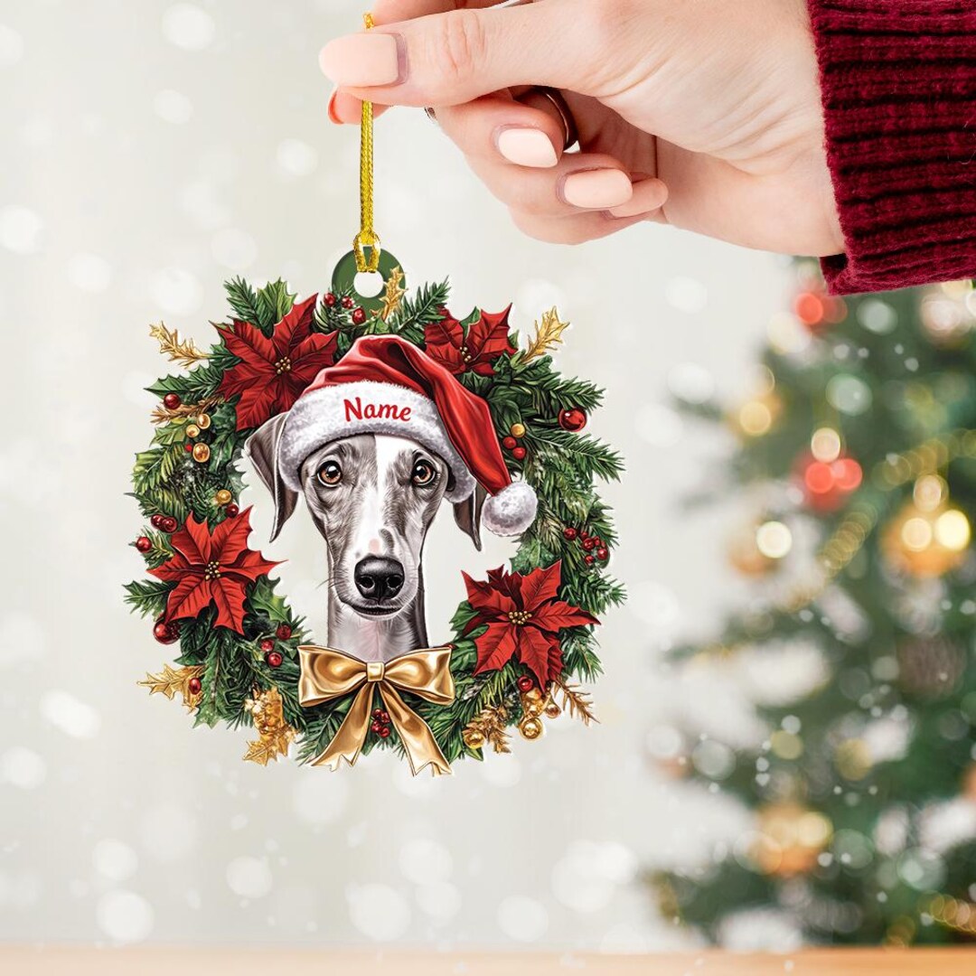 Whippet Christmas Wreath Ornament, Whippet Christmas Ornament, Whippet ...