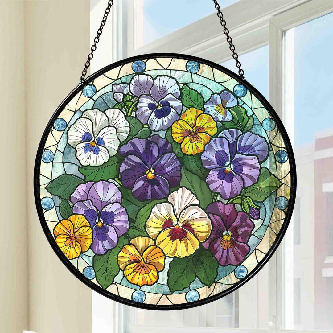Pansy Flower Stained Glass Suncatcher, Pansy Ornament, Flowers Window ...