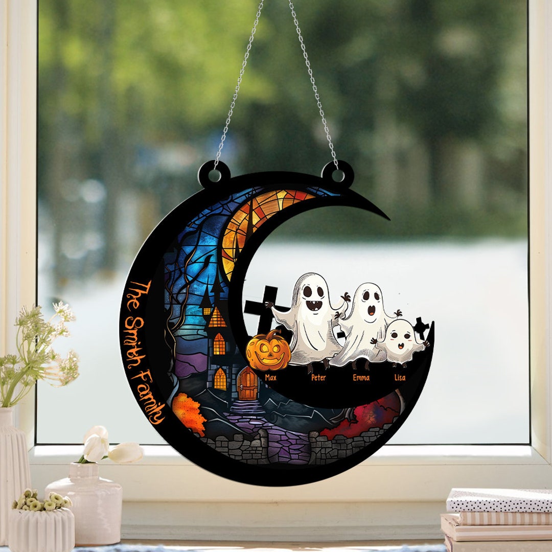 Personalized Ghost Family Suncatcher, Halloween Family With Pets Window ...