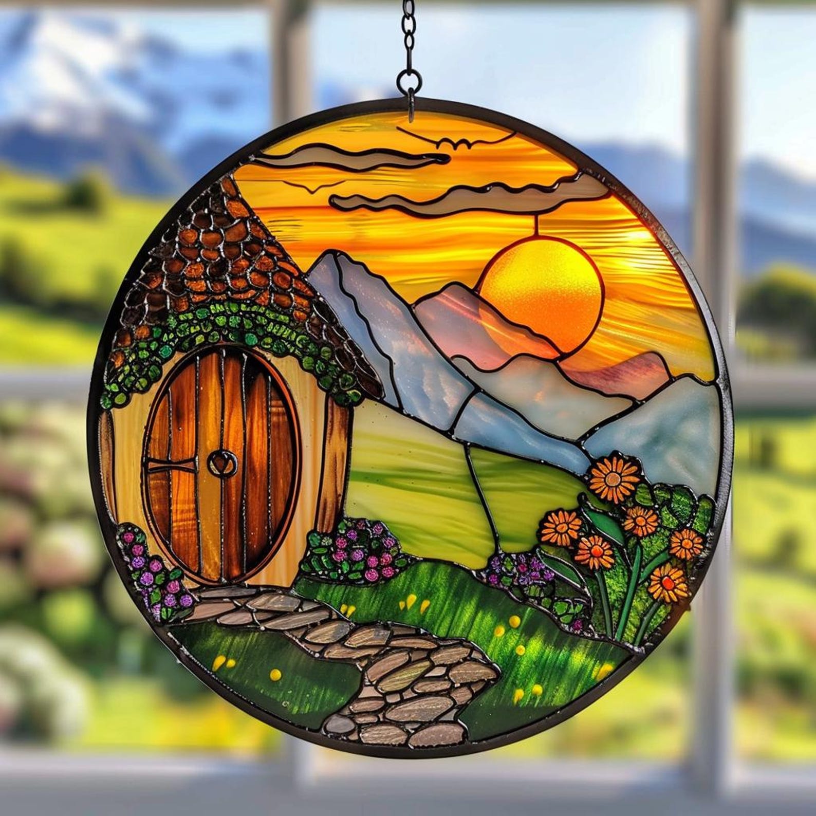 Countryside Stained Glass Suncatcher, Sunshine House Acrylic Decor ...