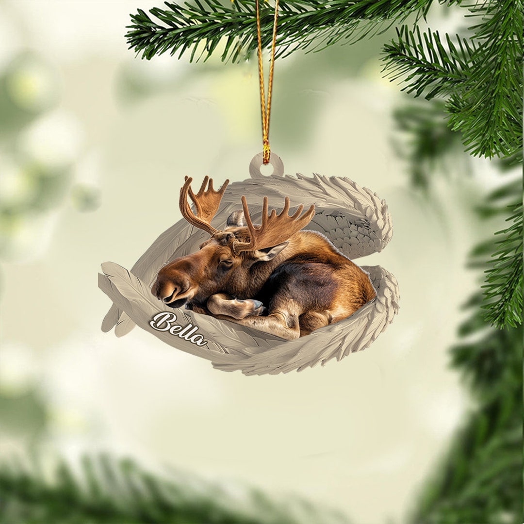 Personalized Moose Sleeping Angel Ornament, Moose Angel Wings Ornament ...
