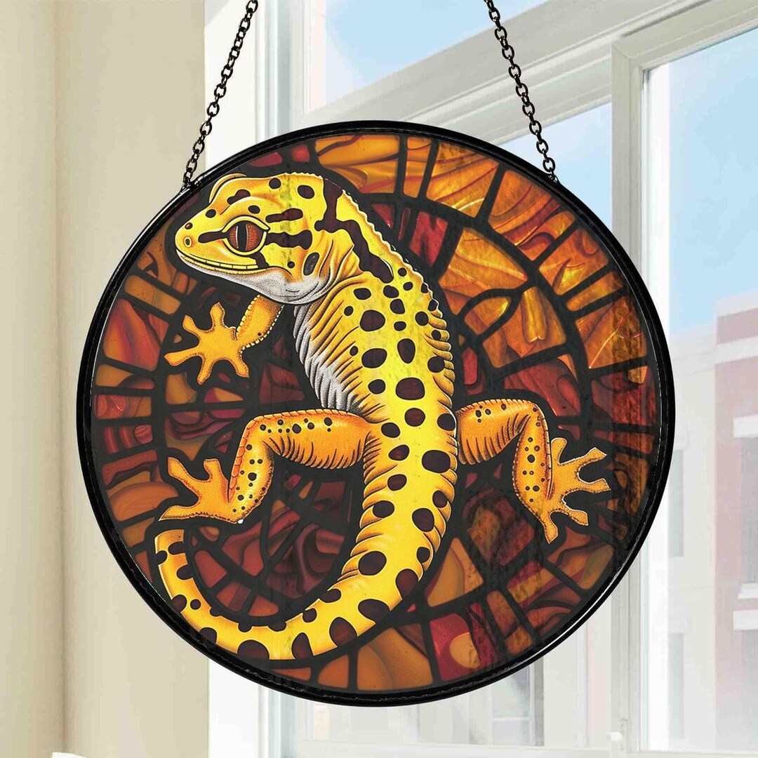 Leopard Gecko Glass Suncatcher, Colorful Gecko Window Hanging for ...