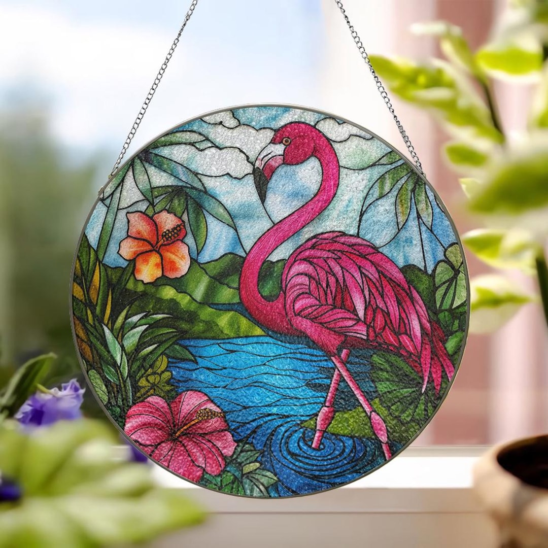 Flamingo Stained Glass Suncatcher, Flamingo Window Hanging Decor ...