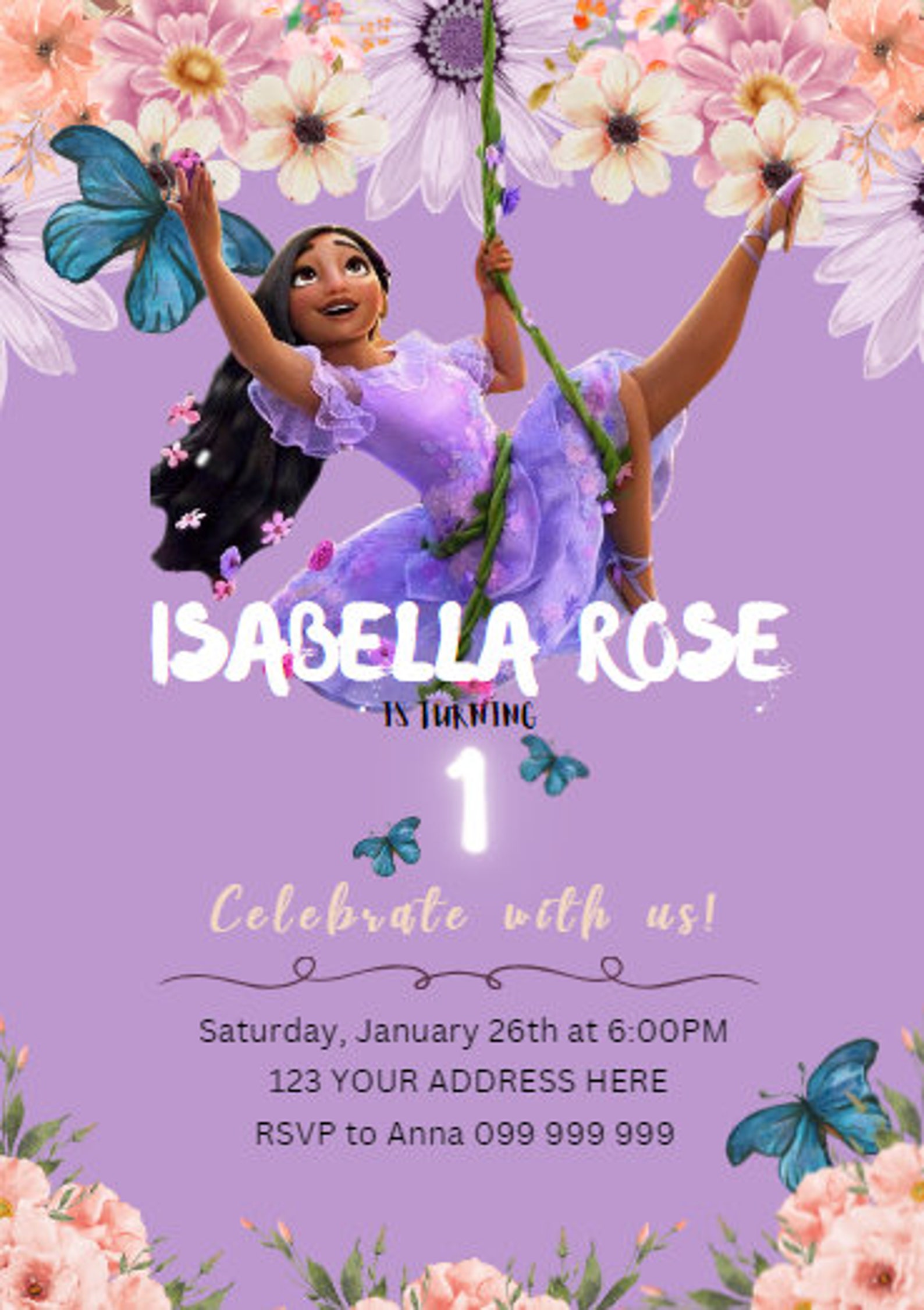 Isabela Encanto Disney 1st Birthday Invitation Template - Etsy