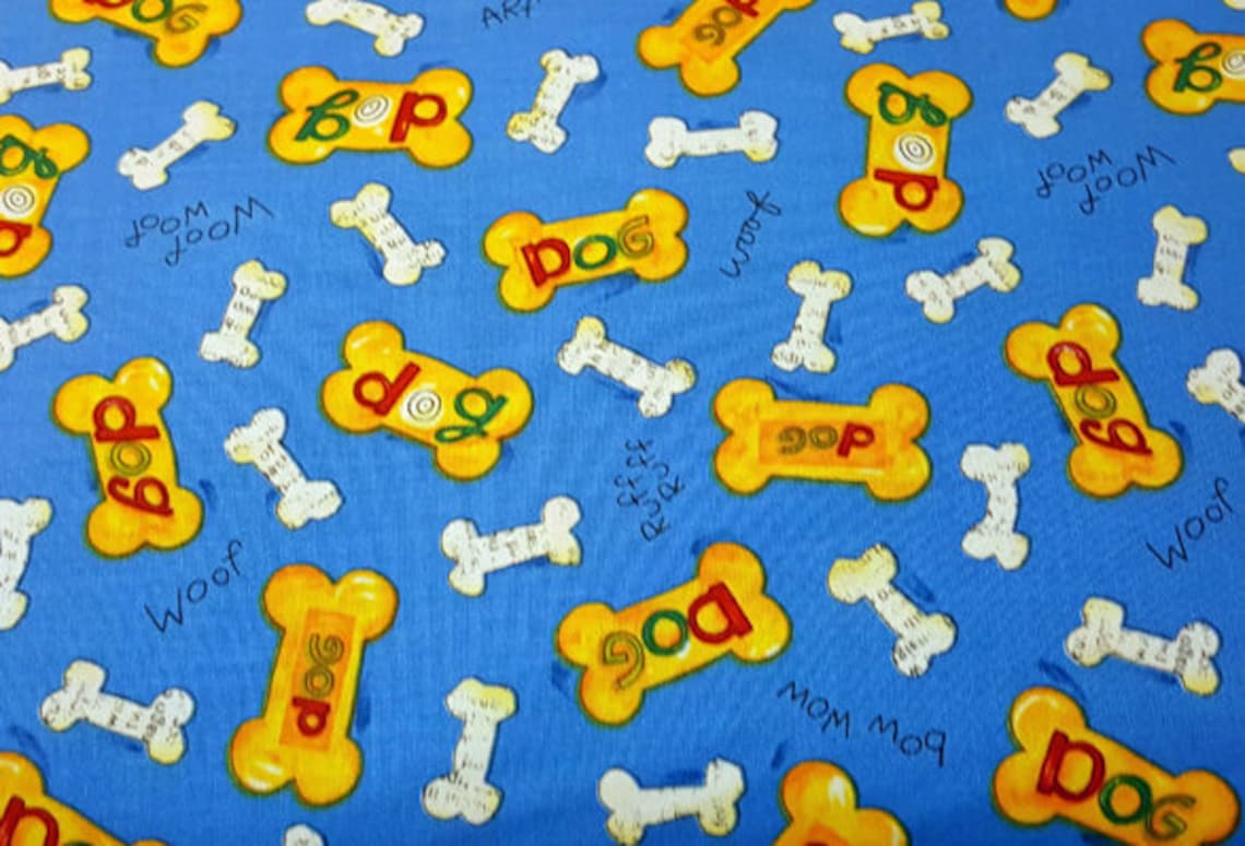 DOG BONE DESIGN Fabric Dog Bones on Blue or Red Fabric-Mask Making ...