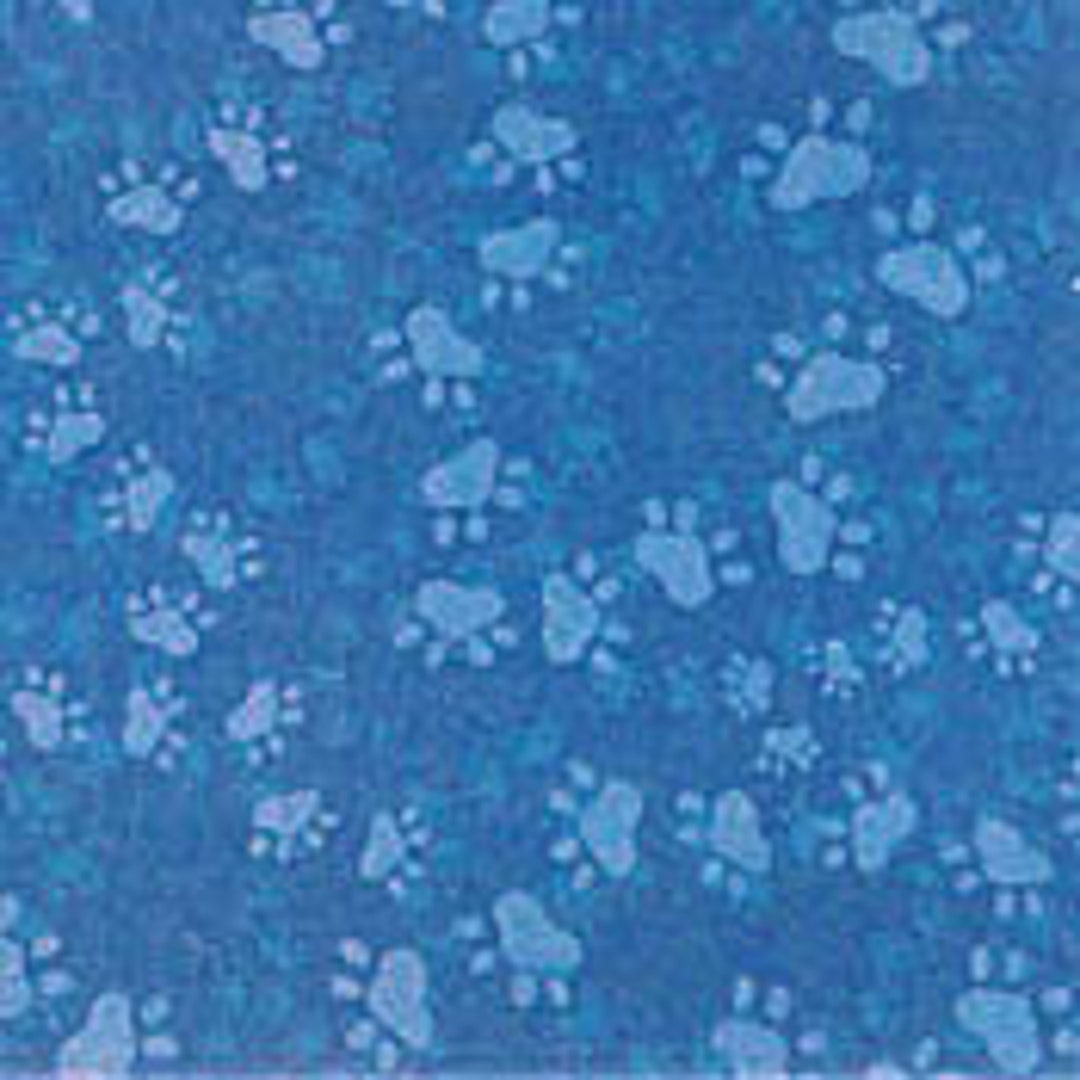 Paw Prints on Blue Fabric-light Blue Paws on Blue-paw Print Fabric - Etsy