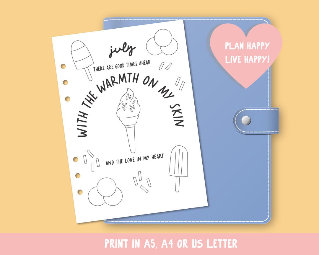July Bullet Journal Cover | Printable Monthly Cover | Sunshine Theme ...