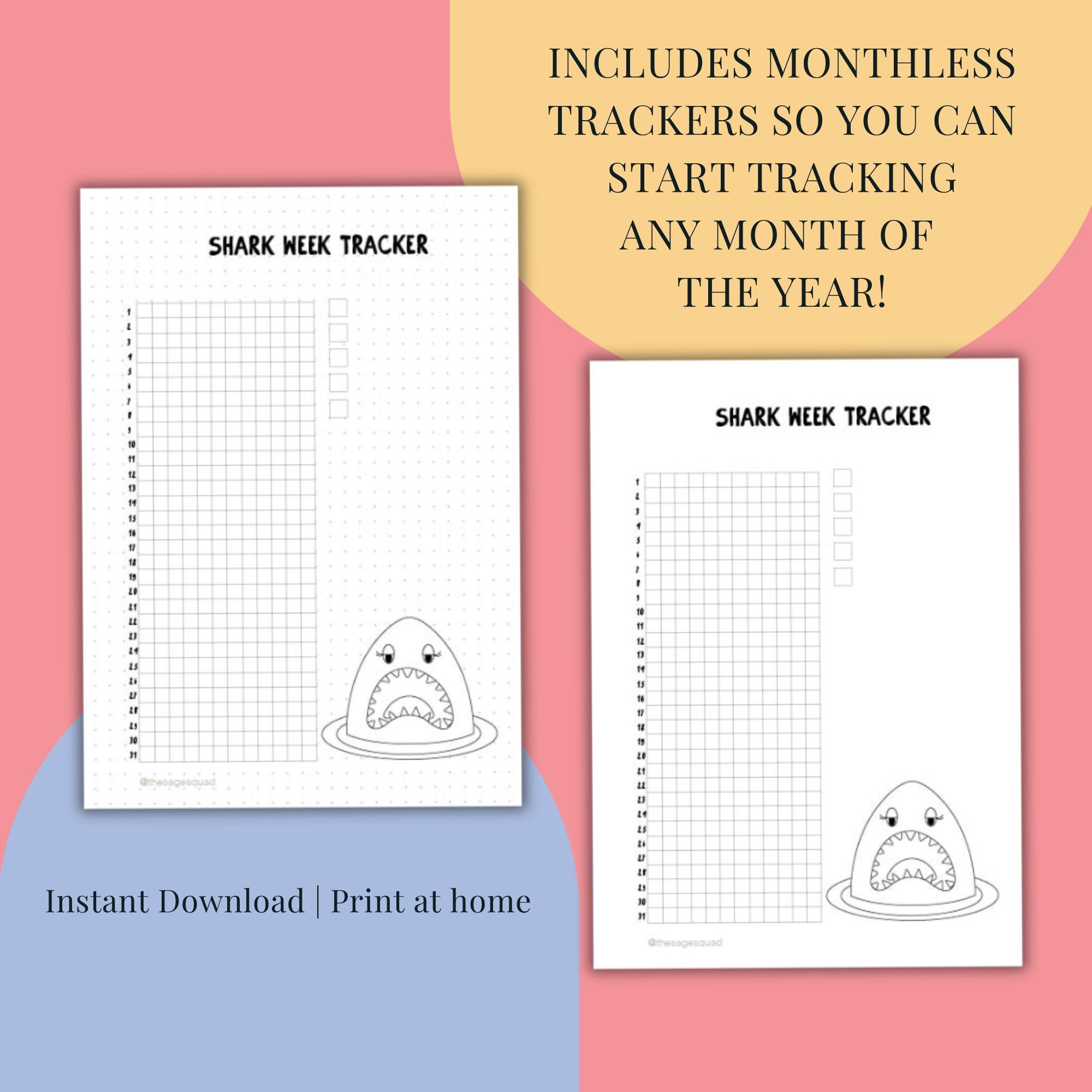 Shark Week Period Tracker Printable: A5/A4/US Letter Bujo (PDF Download ...