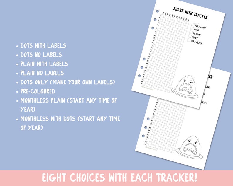Shark Week Period Tracker Printable: A5/A4/US Letter Bujo (PDF Download ...