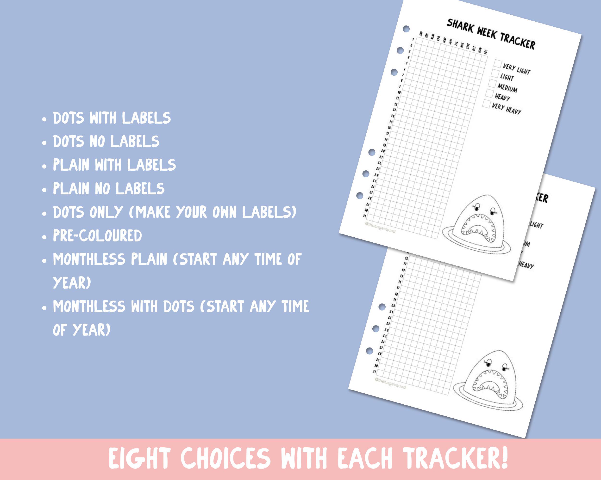 Shark Week Period Tracker Printable: A5/A4/US Letter Bujo (PDF Download ...