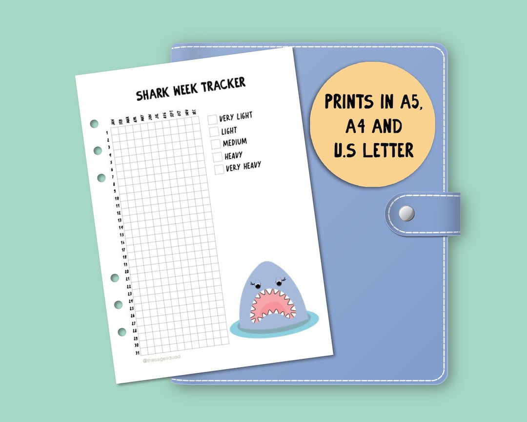 Period Tracker Printable, Journal Pages, Adult Colouring, Shark Week ...