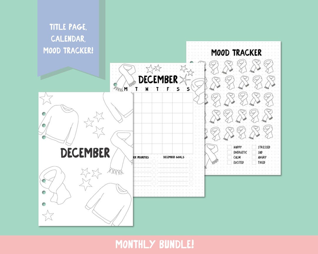 Christmas Journal Printable Bundle: December Mood Tracker, Calendar ...