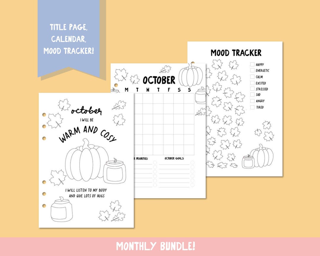 October Journal Printable Bundle | Mood Tracker, Calendar (digital ...