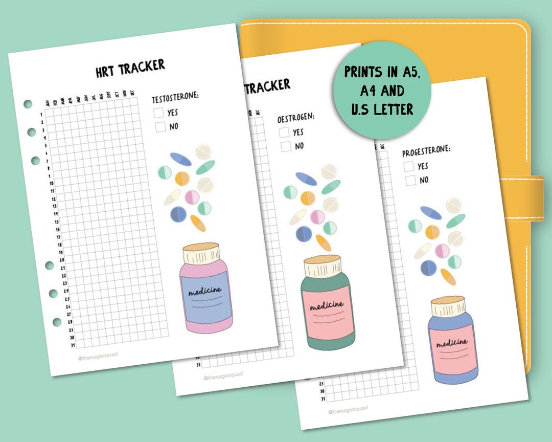 HRT Trackers Printable, Medication Tracker, Journal Pages, Adult ...