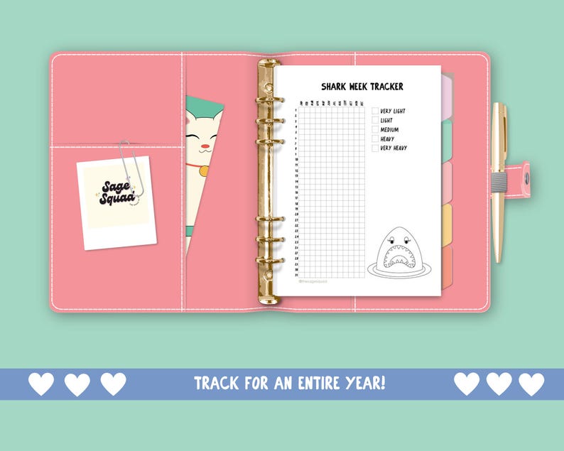 Shark Week Period Tracker Printable: A5/A4/US Letter Bujo (PDF Download ...