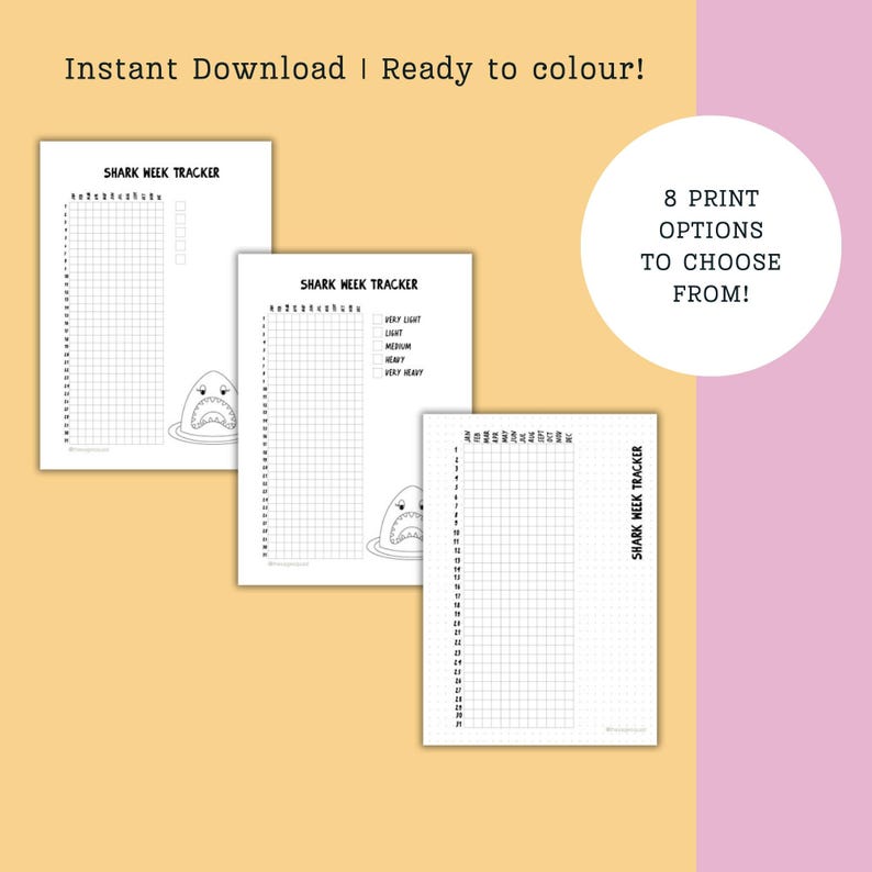 Shark Week Period Tracker Printable: A5/A4/US Letter Bujo (PDF Download ...