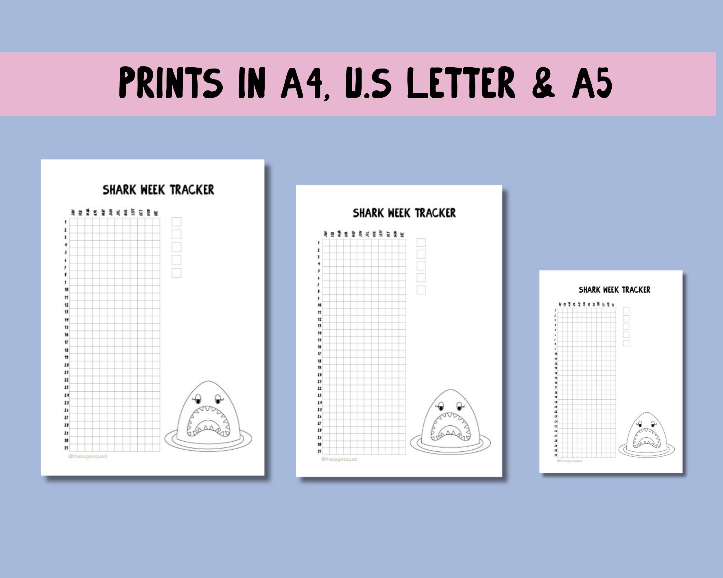 Period Tracker Printable, Journal Pages, Adult Colouring, Shark Week ...