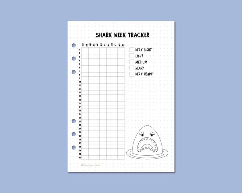Period Tracker Printable, Journal Pages, Adult Colouring, Shark Week ...
