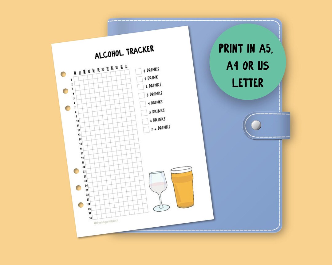 Alcohol Tracker Printable | Drink Log for Bullet Journal | Wellness ...