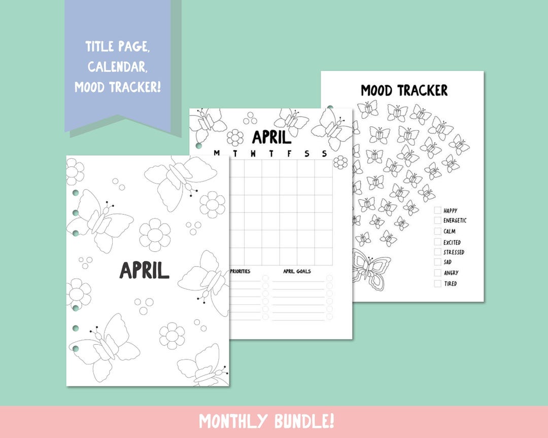 April Bujo Bundle | Printable Calendar, Mood Tracker (digital Download ...