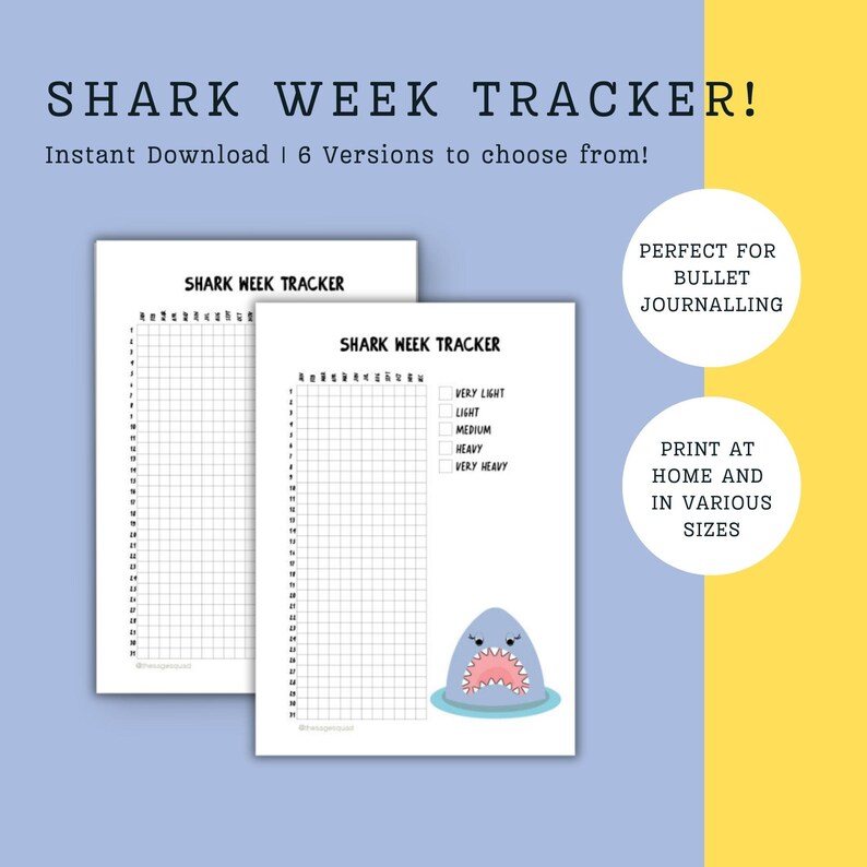 Period Tracker Printable, Journal Pages, Adult Colouring, Shark Week ...