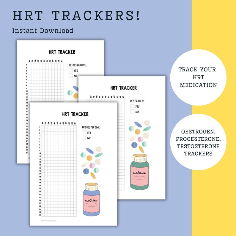 HRT Trackers Printable, Medication Tracker, Journal Pages, Adult Colouring, Health Tracker ...