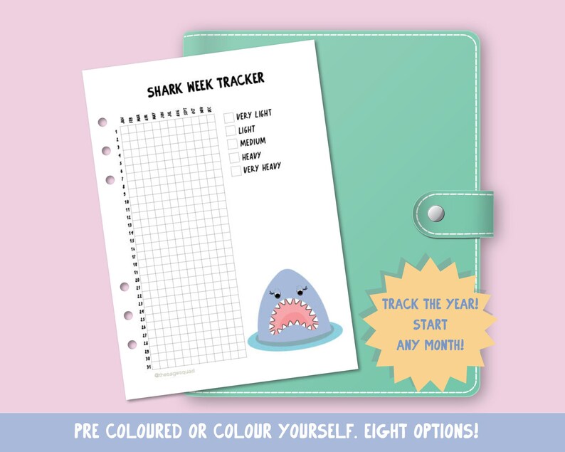 Shark Week Period Tracker Printable: A5/A4/US Letter Bujo (PDF Download ...