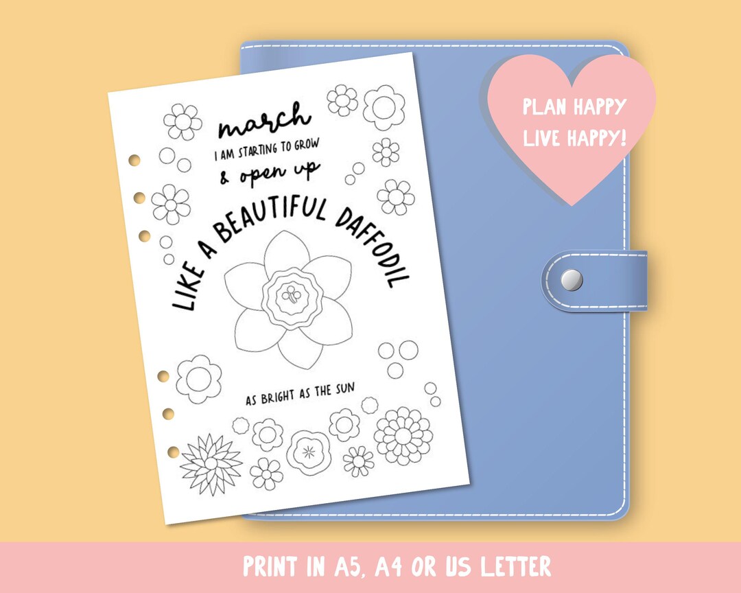 March Bullet Journal Cover | Printable Spring Cover | Floral Colouring ...